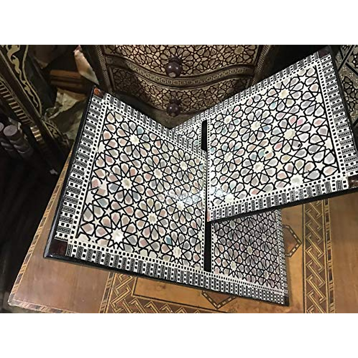 Egyptian Handmade Islamic Muslim Quran Holder Stand Beech Wood Inlaid Mother of Pearl 16.8" M01