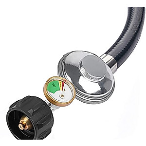 KEESHA 5 Feet Propane Gas Grill Regulator Hose with Gauge for Weber CharBroil Nexgrill and More Outdoor Propane Grills Heater and Fire Pit, 3/8" Female Flare Nut - with CSA Certificate