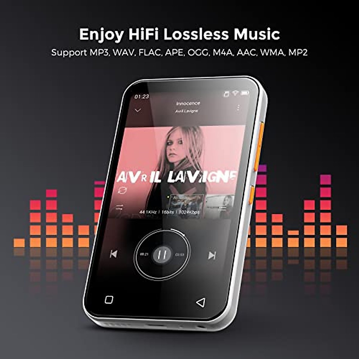 TIMMKOO MP3 Player with Bluetooth, 4.0" Full Touchscreen Mp4 Mp3 Player with Speaker, Portable HiFi Sound Mp3 Music Player with Bluetooth, Voice Recorder, E-Book, Supports up to 512GB TF Card (White)