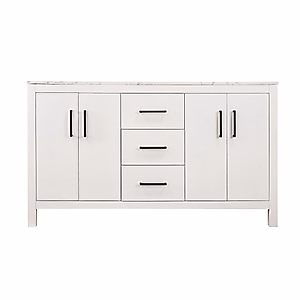 Kitchen Bath Collection Copenhagen 60-inch Double Bathroom Vanity (Engineered Marble/White): Includes White Cabinet with Engineered Marble Countertop and White Ceramic Sink