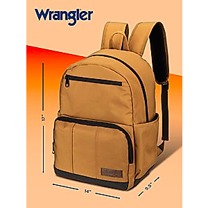 Wrangler Industry Backpack Classic Logo Water Resistant Casual Daypack with Padded Laptop Notebook Sleeve (Brown Duck)