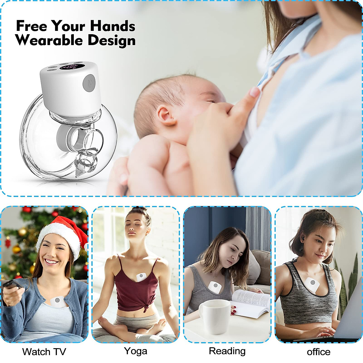 Electric Breast Pump, Wearable Breast Pump, Portable Hands Free Breastpump Pain Free with Massage Mode & LCD Screen, 2 Mode & 9 Levels, Gifts for Woman, 24mm Flange
