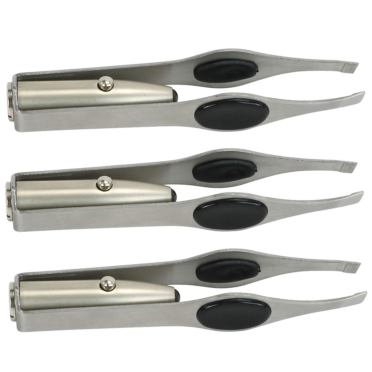 Iconikal Slant Tip Stainless Steel LED Lighted Tweezer, 3-Pack
