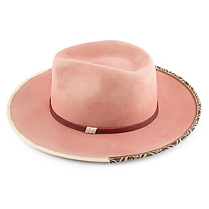 FEMSÉE Fedora Hats for Women 100% Wool Wide Brim Tie-Dyed Felt Hat for Women (Pink)