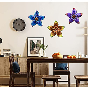 WENYLE Metal Flower Wall Decor Wall Sculpture Art Indoor Outdoor Hanging Decor for Garden Yard Lawn Fence Living Room Bedroom 13 Inches Charming Blue