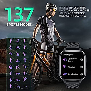 WM Welly Merck Smart Watch, 1.85" Full Screen Fitness Tracker for Android & iOS Phones with Call Heart Rate Sleep Step Monitor, 137 Sport Modes, IP68 Waterproof, Smart Watch for Men Women