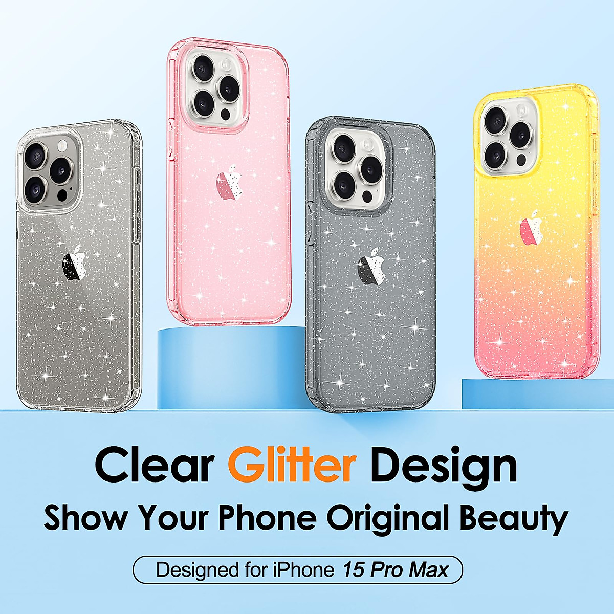 Hython for iPhone 15 Pro Max Case Glitter, Cute Clear Glitter Sparkly Shiny Bling Sparkle Cover, Anti-Scratch Soft TPU Slim Fit Shockproof Protective Phone Cases for Women Girls, Clear Glitter