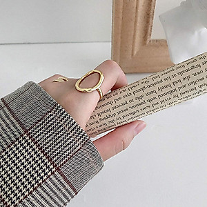 Oval Round Loop Open Statement Sterling Silver Ring for Women Men Minimalist Geometic Circle Wedding Eternity Band Adjustable Knuckle Rings Fashion Jewelry (Yellow Gold)