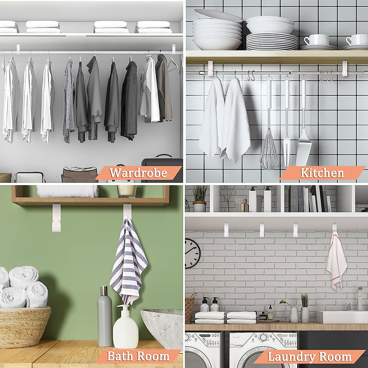 Hicarer 2 Pcs Closet Rod Brackets Heavy Duty Metal Wall Mount Rod Brackets with Screws Closet Rod Support Closet Shelf Rod Holder for Living Room Bedroom Office, White