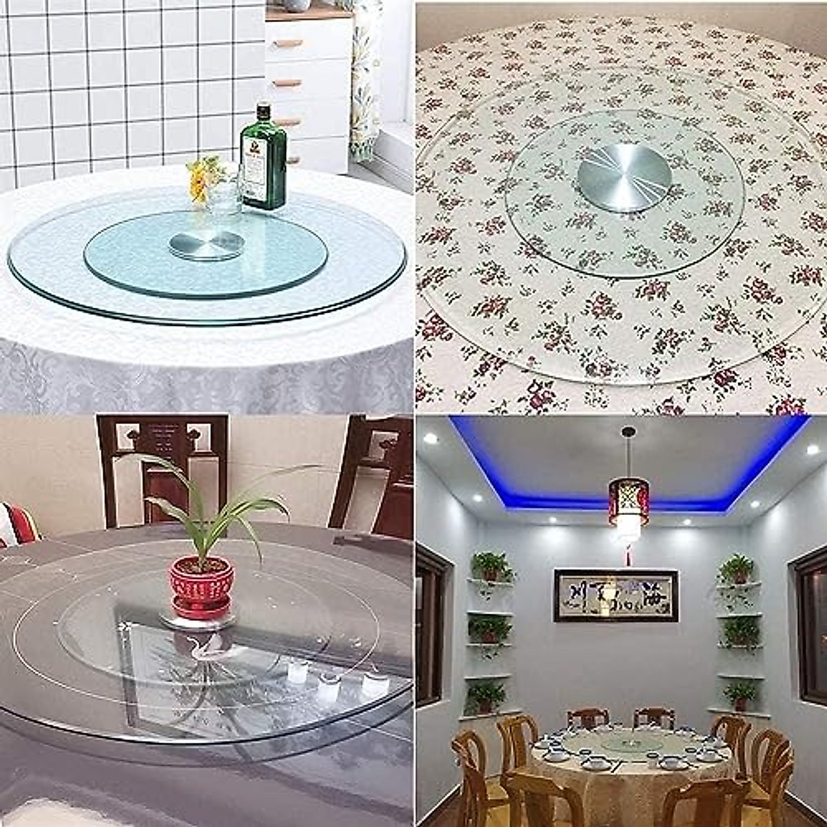 Lazy Susans Turntable Tempered Glass Lazy Susan Turntable， Round Clear Serving Plate Rotating Stand Kitchen Dining Table Tray Tabletop Organizer Spices Storage Holder (Size : 60cm/23.6)