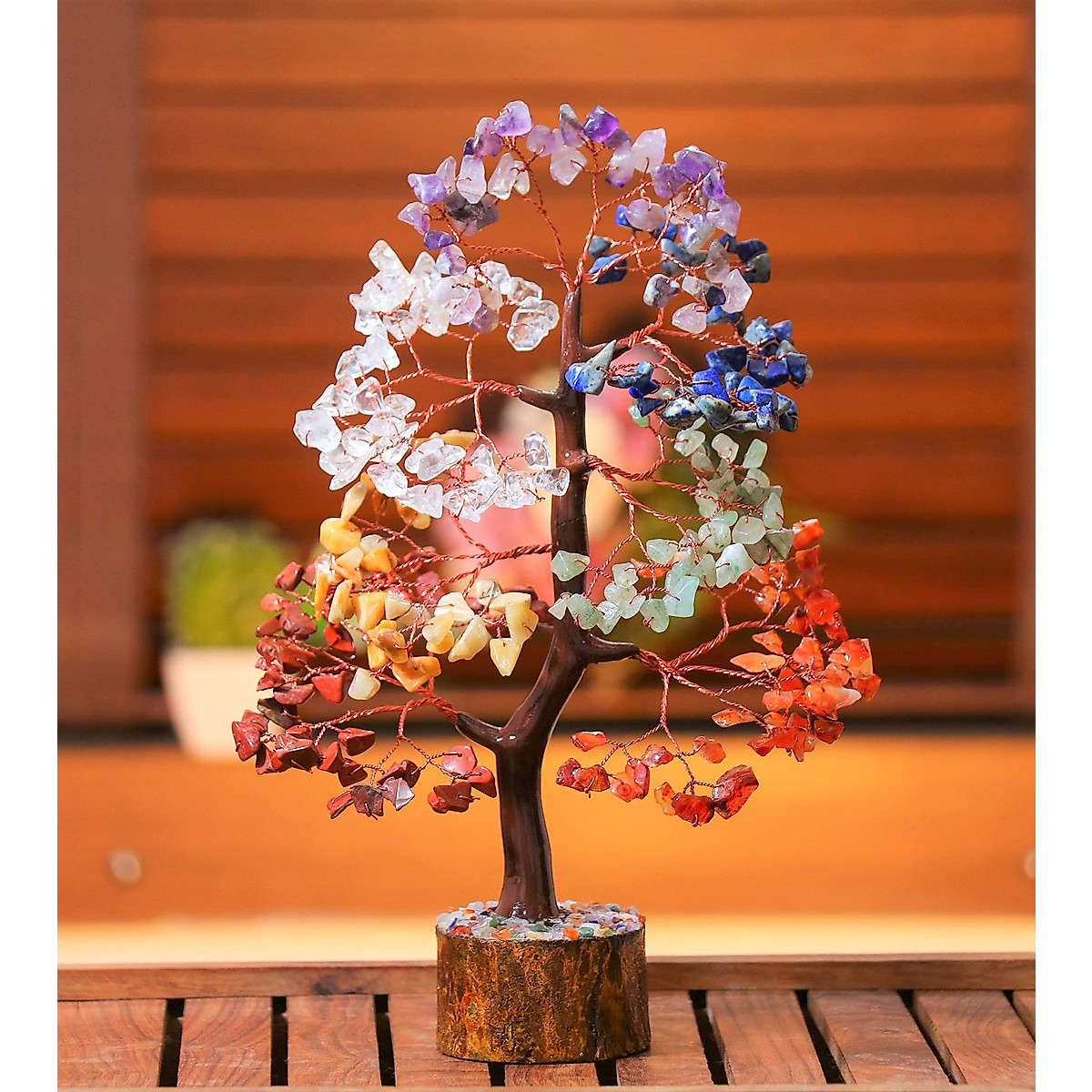 Crocon Seven Chakra Gemstone Tree Copper Wire Feng Shui Money Bonsai Good Luck Chakra Healing Crystals Home Decoration Ornament Figurine Wealth Prosperity Gift Size: 10-12"