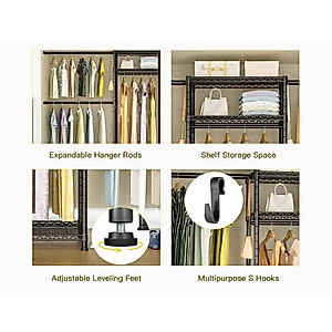 Ulif M3 Clothes Rack Closet Organizer and Storage System 3 Tiers Built-in Wall Mounted Heavy Duty Garment Rack with 4 Expandable Hanger Rods, Fits Space 4.3-9.3 ft, 72.2"H, Load Capacity 710LBS, Black