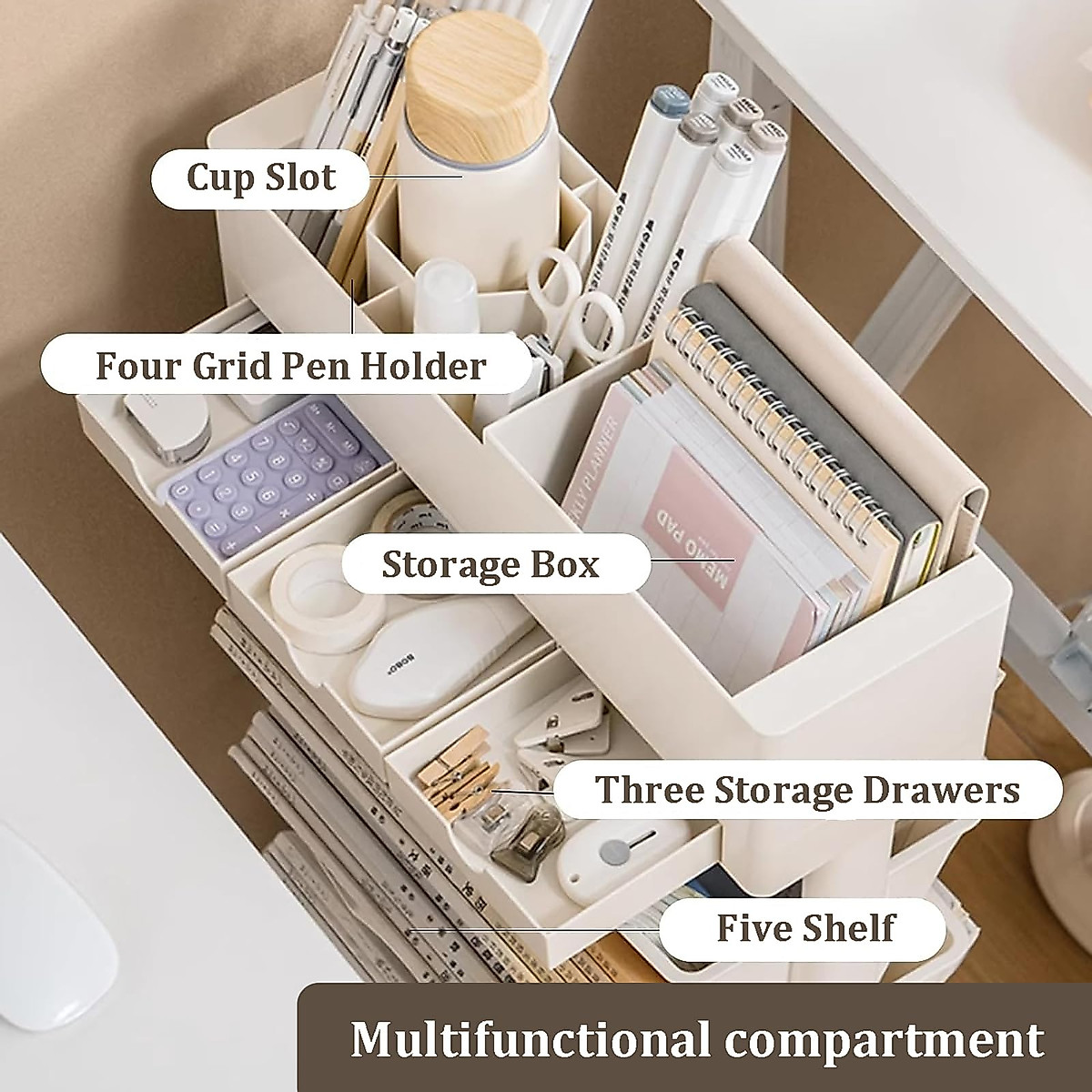 HM&DX 6 Tier Rolling File Carts with Wheels,Tall Narrow Bookshelf,Utility Cart with Wheels,Classroom Deskside Movable Book Shelf,Multi-Functional Storage Shelves for Office Kitchen Classroom