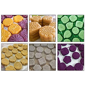 K JINGKELAI MoonCake Mold Chinese Traditional Mid-autumn Festival Moon Cake Mold 4 Flowers Wooden Handmade Baking Mold for Muffin Mooncake Cookie Biscuit Chocolate Pumpkin Pie