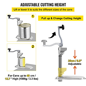 VEVOR Commercial Can Opener, 23.2"/59cm Long, Stainless Steel Manual Table Can Opener for Up to 15.7"/40cm Tall, Fixed with Clamp or Screws, Ergonomic Swing Handle & One Spare Knife, for Restaurants