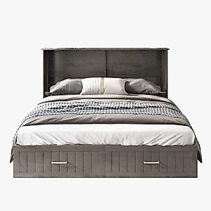 CECER Murphy Bed Cabinet with Memory Foam Mattress, Cube Cabinet Bed Chest with Build-in USB Charging Station and Storage Drawer for Living Room/Apartment/Easy Assembly - Gray