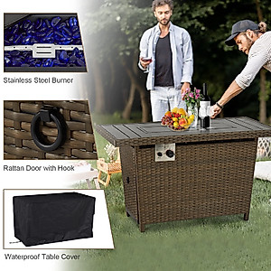 Kinsuite Propane Tank Cover Table 16" Side Hideaway Wicker Tank Table for Gas Fire Pits, Rattan Tank Table Cover with Storage & Adjustable Foot for Standard 20 Gallon Propane Tanks, Brown