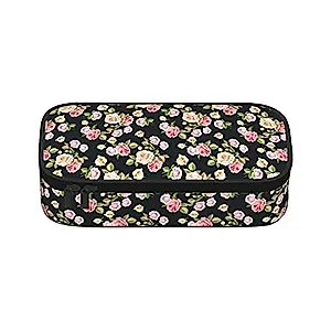 Gocerktr Floral Pencil Case Large Capacity Pencil Bag Double Zippers Pen Bag with Compartments Multifunction Makeup Bag for Women