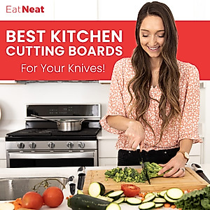 EatNeat 5-Pack of Glass Food Storage Containers with Airtight Snap Locking Lids to Keep Food Fresh Extra Large Bamboo Cutting Board Set