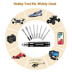 10 in 1 RC Model Repair Tools Kit with 1.5/2.0/2.5/3.0/4.0/5.5mm Hex Screwdrivers Wrench Phillips & Slotted Screwdriver, Metal Tray for RC Cars Helicopter Drone Boat