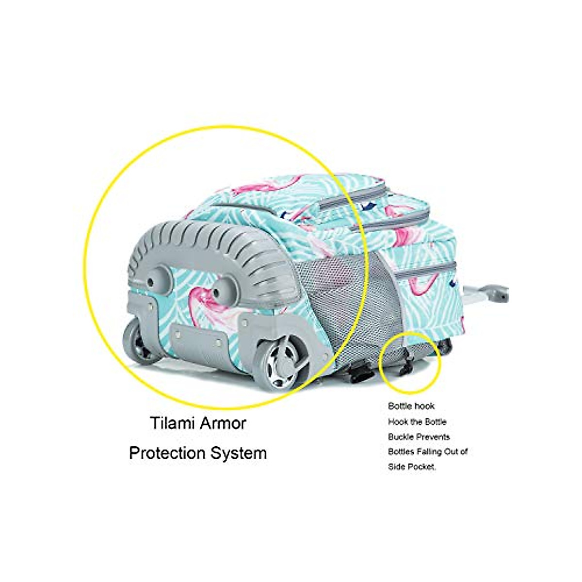 Tilami Kids Rolling Backpack 18 inch Boys and Girls Laptop Backpack, Flamingos