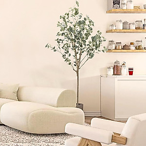 Erlandens 6FT Artificial Eucalyptus Tree 71in Modern Fake Plant Silk Faux Eucalyptus Silver Dollar Leaves in Pot for Outdoor Indoor Office Housewares Living Room Wedding Decor