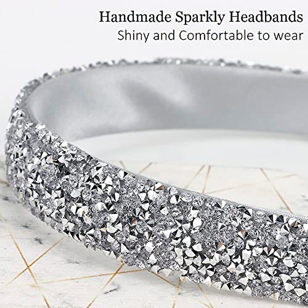 FASOTY Rhinestone Headband Women Girls Fashion Handmade Headband Silver Crystal Diamond Bling Headbands Hair Hoops Sparkle Glitter Beaded Jeweled Hairband Hair Accessories