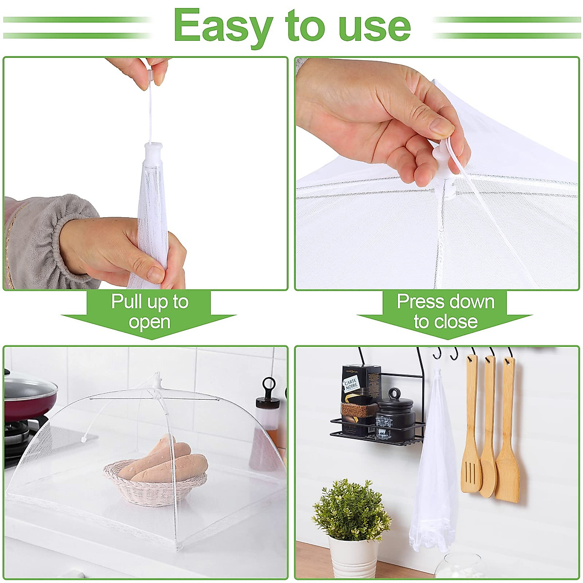 4Pack Mesh Food Covers 17inch, Large and Tall Food Covers, Pop-Up Mesh Food Covers Tent Umbrella for BBQs, Outdoors, Screen Tents, Parties Picnics, Fruit Cover