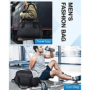 Gym Bag for Men Women, BAGSMART 40L Sports Travel Duffle Bag with Shoe Bag, Carry On Weekender Bag with Wet Pocket, Overnight Bag with Multiple Pockets for Gym, Traveling(Black)