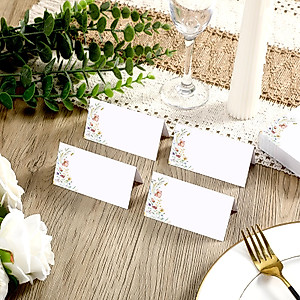 Sinload 120 Pcs Watercolor Wildflower Place Cards Tented Cards Seating Cards Floral Place Cards Blank Table Name Signs Folding Name Cards for Party Bridal Shower Dinner(Bright)