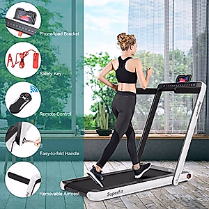 GYMAX Walking Pad, 2.25HP Dual Display Foldable Treadmill for Home with Remote/Smart App Control, Portable Compact Treadmill for Office Under Desk, Folding Running Machine for Small Spaces (White)