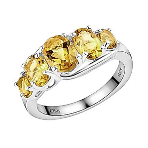 Shop LC Yellow Citrine 5 Stone Ring 925 Sterling Silver Size 9 Ct 1.50 Healing Birthstone Jewelry for Women Birthday Gifts for Women