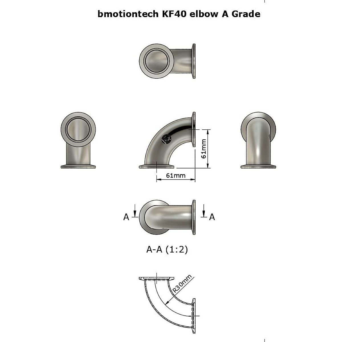 ISO-KF Flange Elbow Fitting with KF16 / KF25 / KF40 Flange (90° KF40 Elbow)
