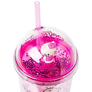 Silver Buffalo Sanrio Hello Kitty Pink Polka Dots and Bows Dome Glitter Top Travel Tumbler, 24 Ounces