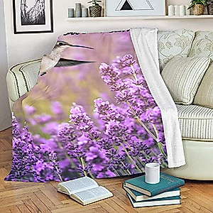 CUXWEOT Custom Blanket with Name Text,Personalized Hummingbird Bird Purple Super Soft Fleece Throw Blanket for Couch Sofa Bed (50 X 60 inches)