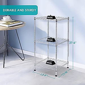 3 Tier Adjustable Wire Shelf with Wheels, 3 Tier Mobile Metal Storage Shelves with NSF Certified, Chrome Wire Rack Shelving Unit, 200Lbs Capacity, 14"D X 14"W X 28"H, For Kitchen, Pantry, Laundry