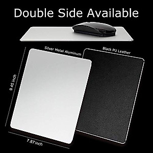 Metal Aluminum Mouse Pad, Office and Gaming Thin Hard Mouse Mat Double Sided Waterproof Fast and Accurate Control Mousepad for Laptop, Computer and PC,9.45 X 7.87 Inch,Silver