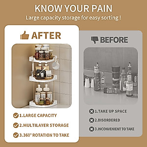 DOADW Makeup Organizer Countertop - 360° Rotating Bathroom Organizer Spinning Skincare Care Organizer - 3 Tier Lazy Susan Corner Organizer with 2 Hole Rack for Bathroom, Kitchen