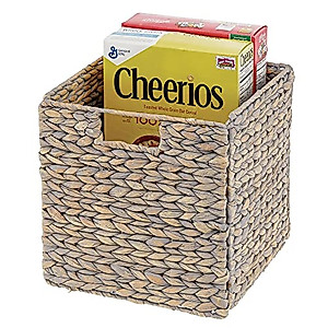 mDesign Natural Woven Hyacinth Cube Storage Bin Basket Organizer with Handles for Kitchen Pantry, Cabinet, Cupboard, Shelf/Cubby Organization, Hold Food, Drinks, Snacks, Appliances, 2 Pack, Gray Wash