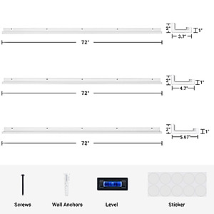 Axeman White Picture Ledge Shelf 72 Inches Long, Floating Shelves for Photo Frame Display, Wall Mounted Floating Shelves with Lip for Kids' Room, Living Room, Home Office - White