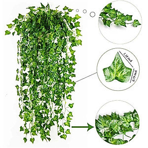 UGpine 6.7 Foot Artificial Ivy Wreath Leaf Vines, Fake Vines, Hanging Green Leaves Fake Plants, Vines Room Wedding Party Garden Wall Outdoor Green Wall Home Kitchen Garden Office Decoration [2]