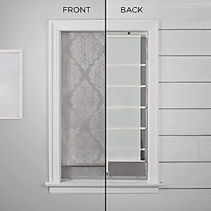 ECLIPSE Carlton Damask Blackout Cordless Lined Window Roman Shade for Living Room, 35 in x 64 in, Silver