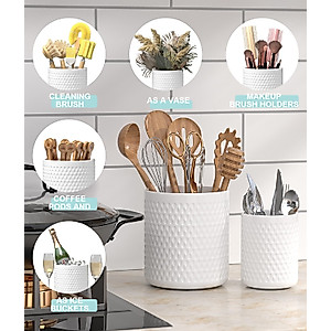 Kitchen Utensil Holder, 2 Pack Utensil Caddy, Ceramic Utensil Holder for Kitchen Counter, Large Spatula Holder, Cooking Utensil Organizer, Farmhouse Kitchen Decor for Silverware Spoon Utensil Crocks