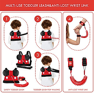 Toddlers Leash for Walking + Anti Lost Wrist Link Safety Wrist 4 in 1 for Toddlers, Child, Babies & Kids, Safety Harness Kids Walking Wristband Assistant Strap Belt (Mickey)