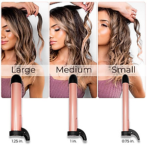 SRI Supra Curl 3 in 1 Curling Iron - Dual Voltage - 3 Barrel Sizes - Auto-Curling Button - Lightweight - Ceramic Barrels for Even Heat Distribution