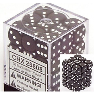 Chessex Black Opaque Dice 12mm D6 Set of 36 CHX25808