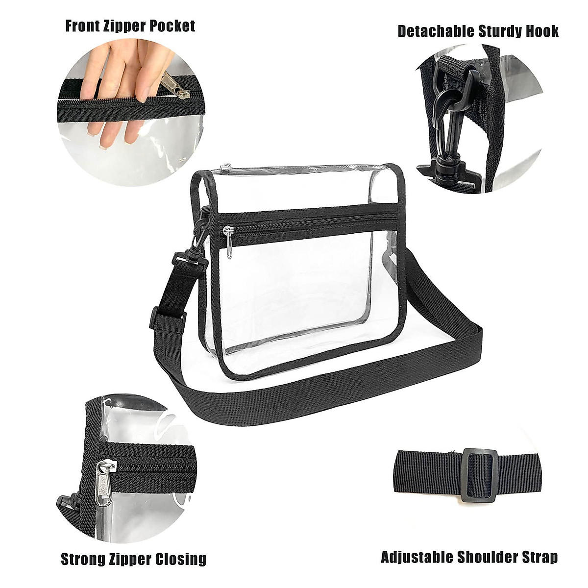 Fibrdoo Clear Bag Stadium Approved, Clear Crossbody Purse Bag with Adjustable Strap for Women, Sports, Concerts and Festival
