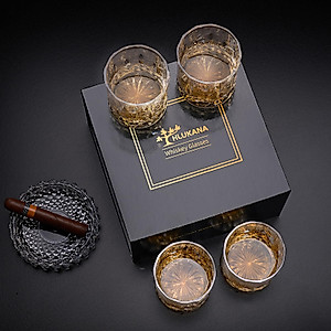 Hlukana Old Fashioned Whiskey Glasses Set of 4, 11 OZ Cocktail Glasses with Luxury Box, Bourbon Cocktail Rocks Scotch Glasses, Barware for Scotch Cocktail Rum Vodka Liquor, Gifts for Men