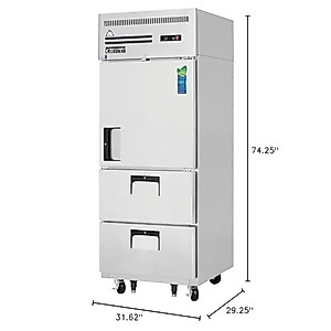Everest Refrigeration ESR1D2 Reach-in Refrigerator 1 Solid Door 2 Drawers, 115v, NSF - 23 cu.ft.