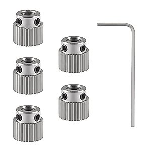 Aokin Stainless Steel Extruder Wheel Gear 36 Teeth Drive Gear 3D Printer Parts for Creality Ender 3, Ender 3 Pro, Ender 3 V2, Ender 5/5 Pro/5 Plus, CR-10/10S, CR-10 S4, CR-10 S5, 5 Pcs with a Wrench